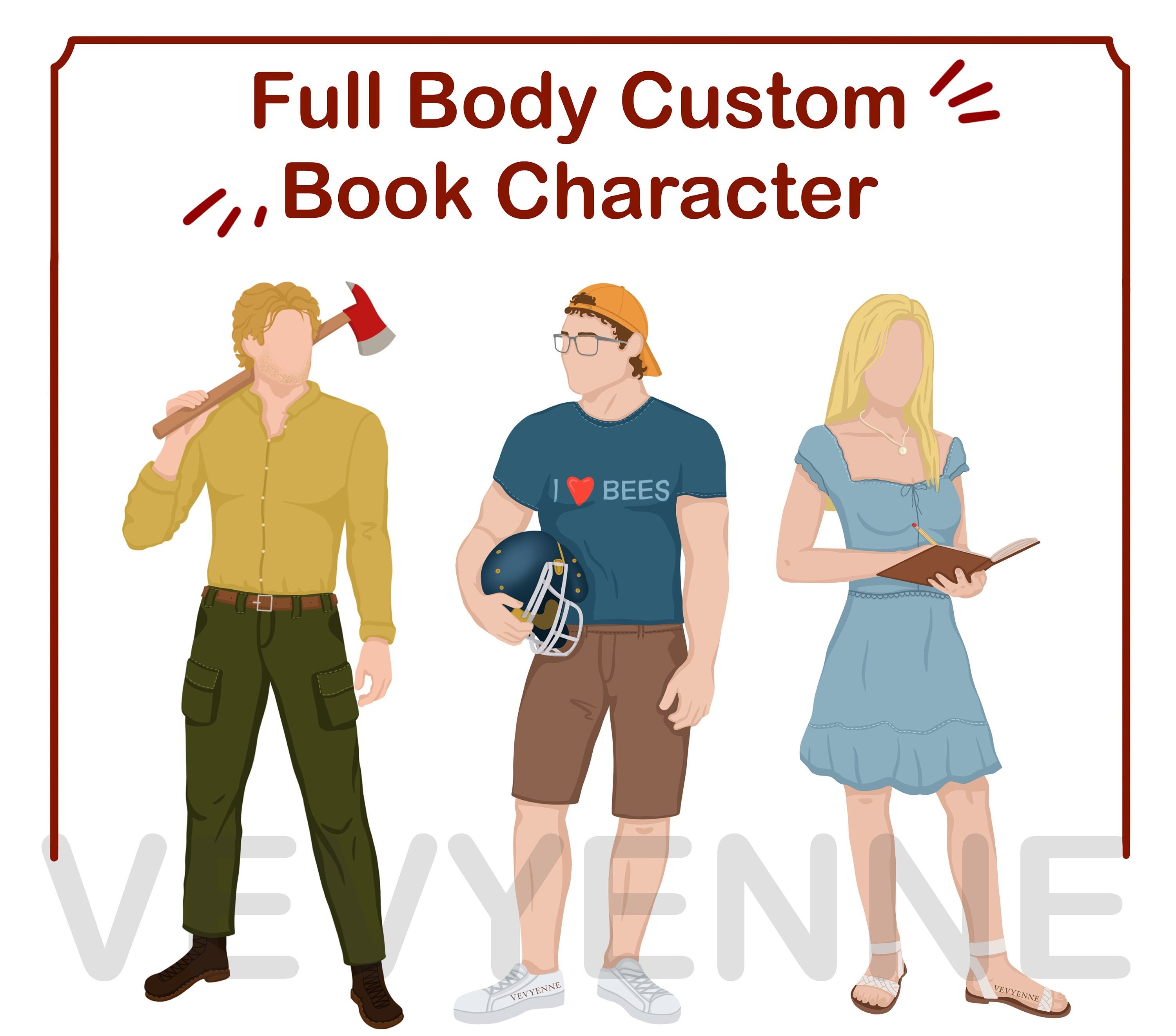 Full Body Custom Book Character, Book Merch, Book Journal, Booktok ...