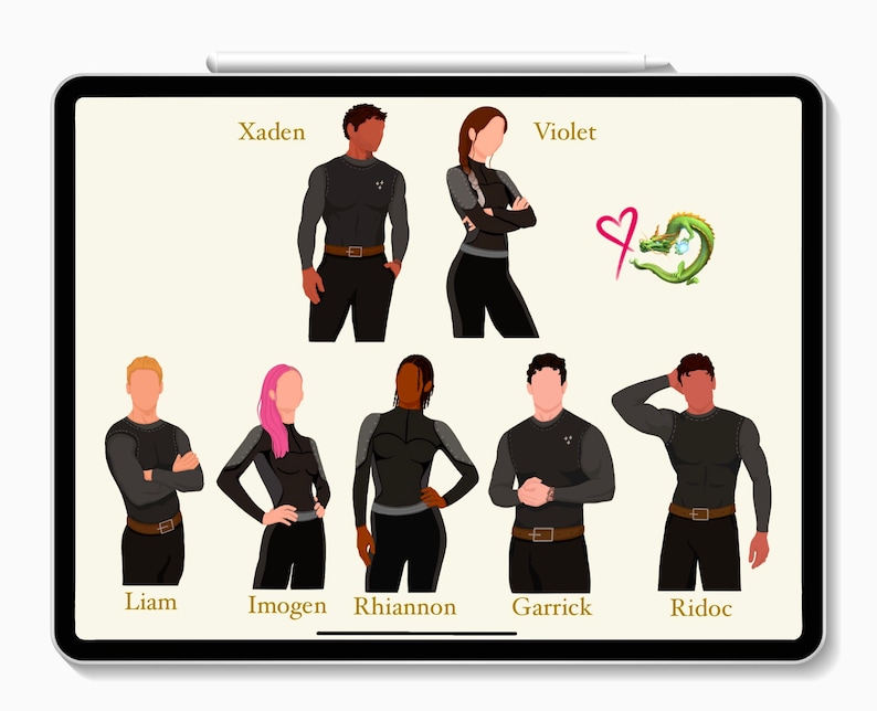 Fourth Wing Characters, Fourth Wing Fanart, Rebecca Yarros Merch - Etsy