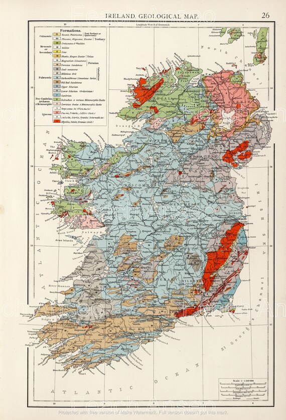 This Vintage Coloured Geological Map of IRELAND Hibernia | Etsy