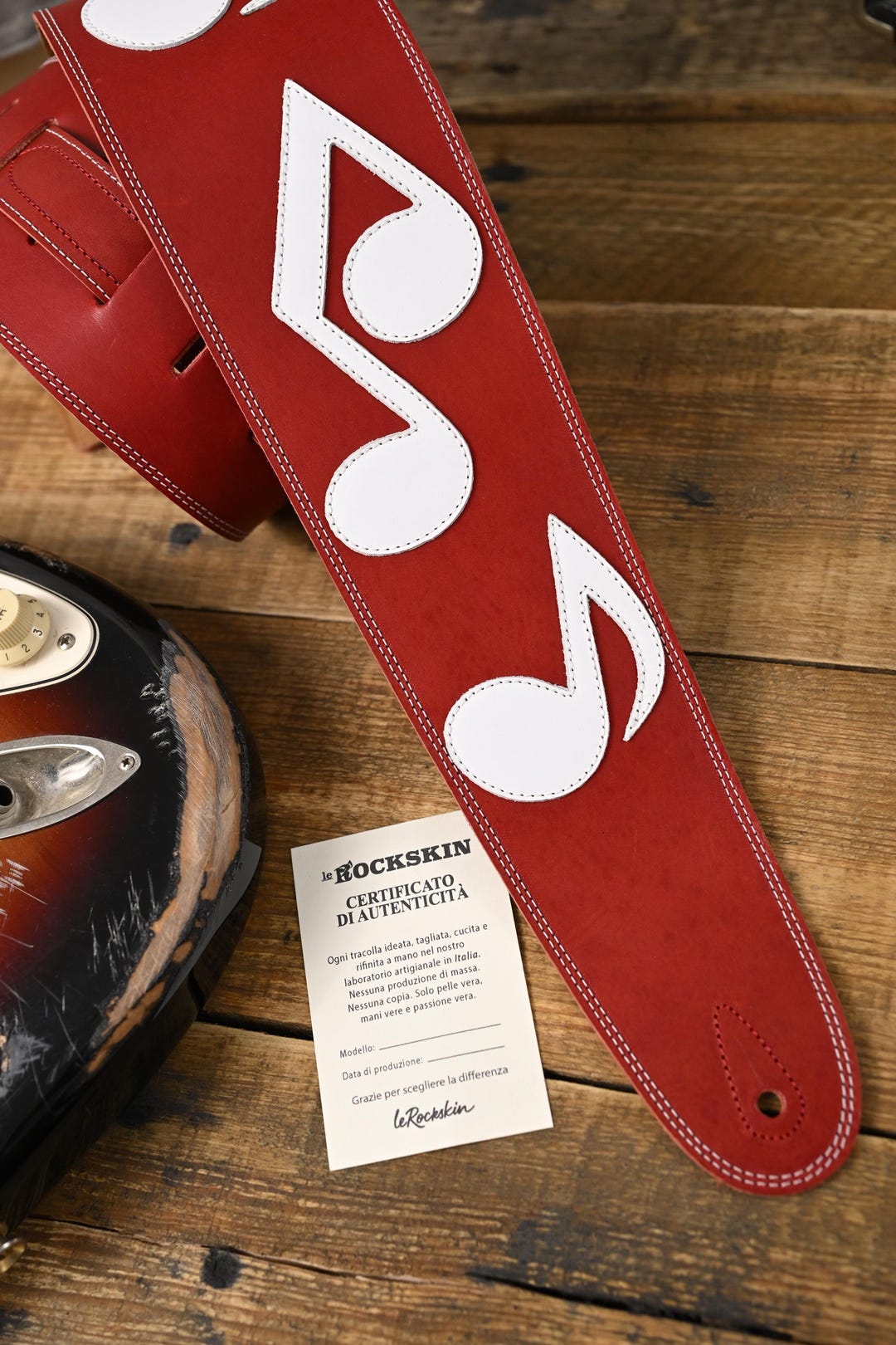 SRV Vintage Red Full Grain Leather Guitar Strap – Handmade Cowhide ...