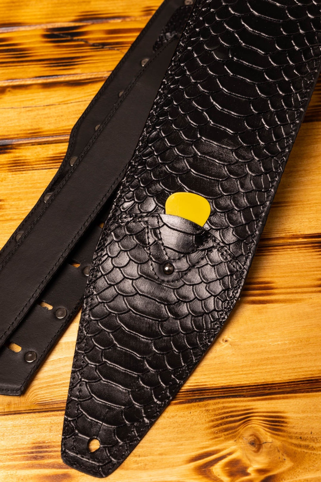 Genuine Leather Guitar and Bass Strap With Elegant Python Print Effect ...