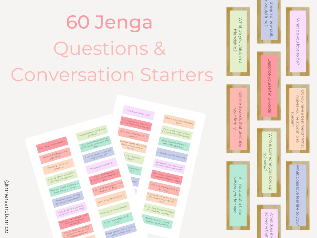 Jenga Questions &conversation Starter Cards Social Psychology, Table ...