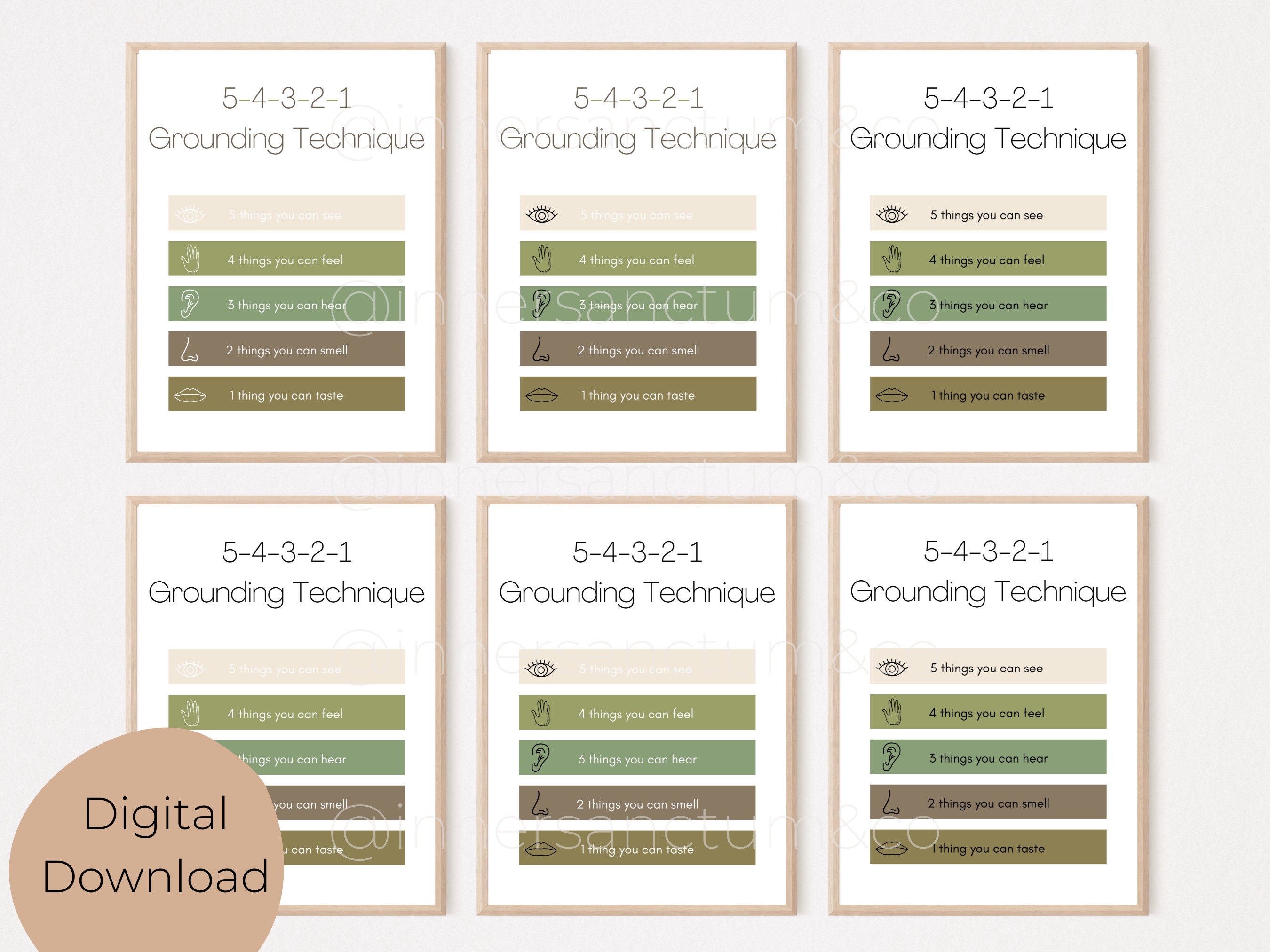 5-4-3-2-1 Grounding Technique Social Worker, Therapy Office Decor, Self ...