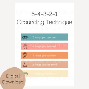 5-4-3-2-1 Grounding Technique Social Worker, Therapy Office Decor, Self ...