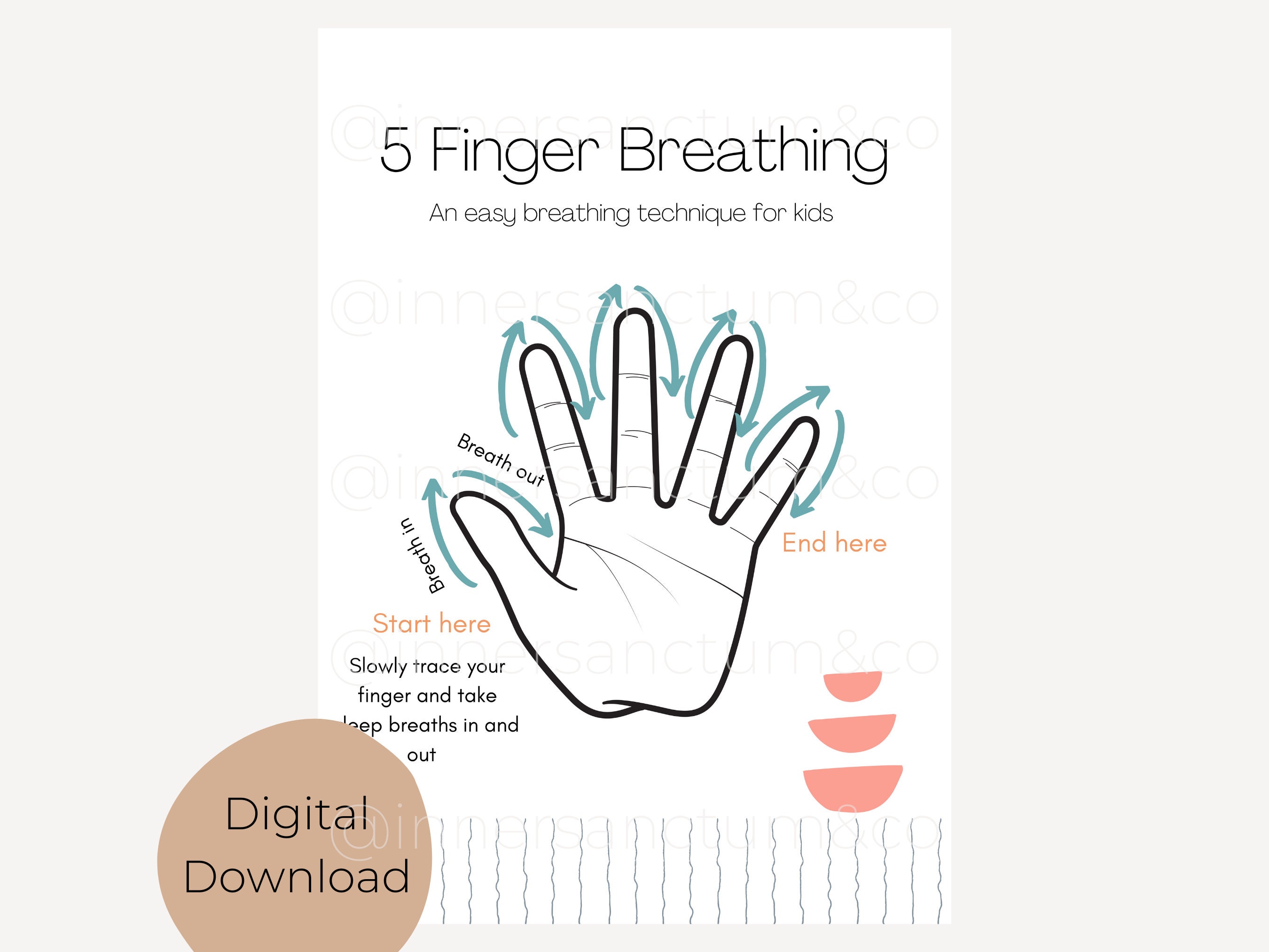 5 Finger Breathing Exercise Social Worker, Therapy Office Decor, Self ...