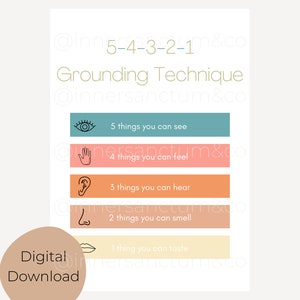 5-4-3-2-1 Grounding Technique Social Worker, Therapy Office Decor, Self ...