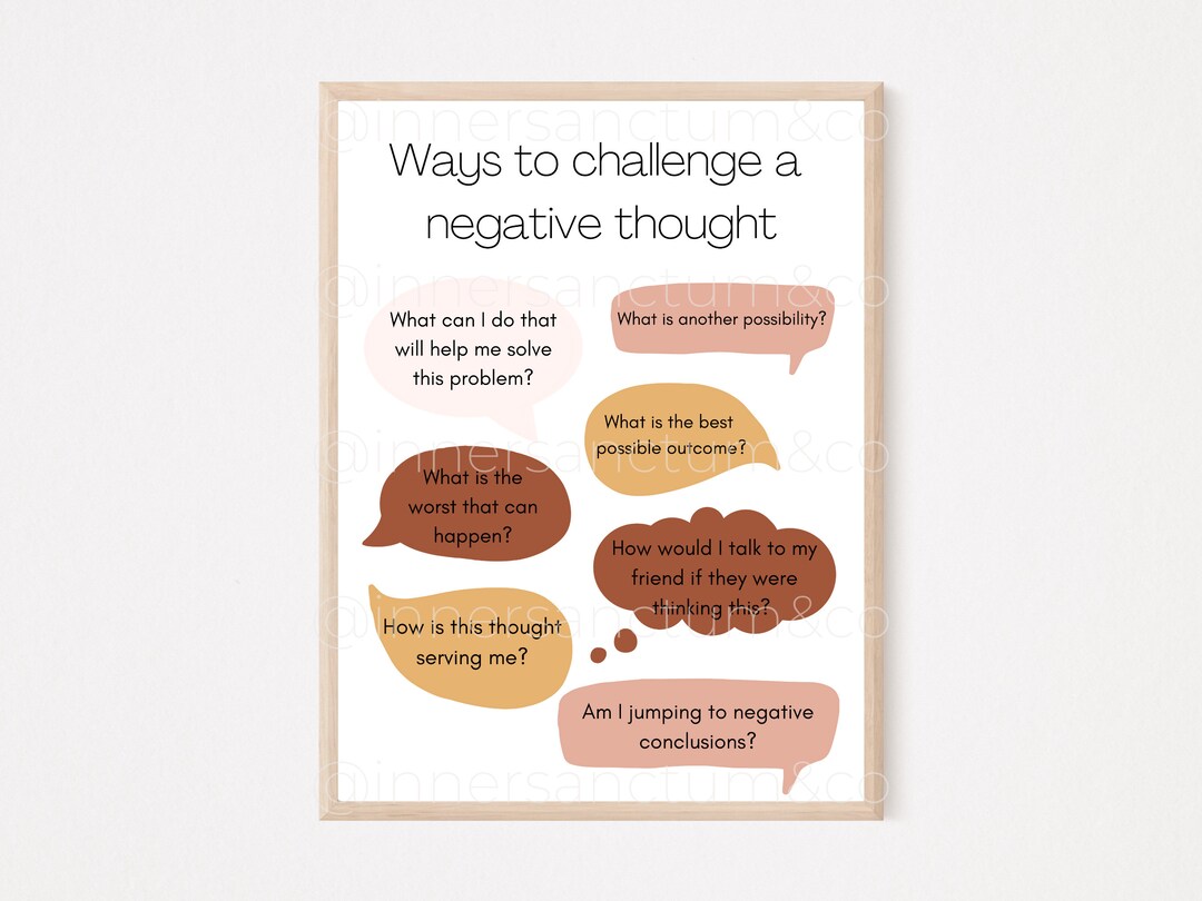Challenging Negative Thoughts Social Worker, Therapy Office Decor, Self ...
