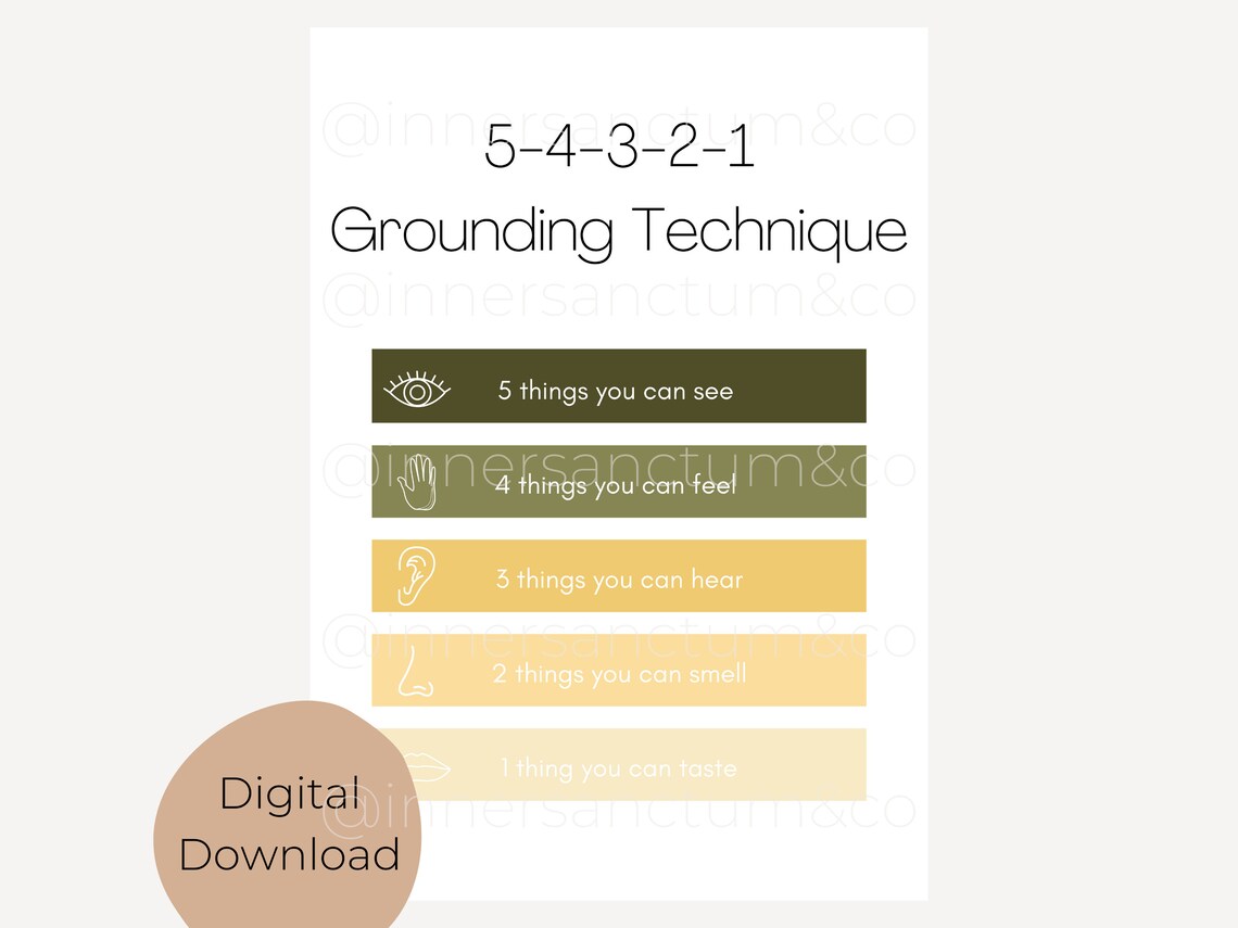 5-4-3-2-1 Grounding Technique Social Worker, Therapy Office Decor, Self ...