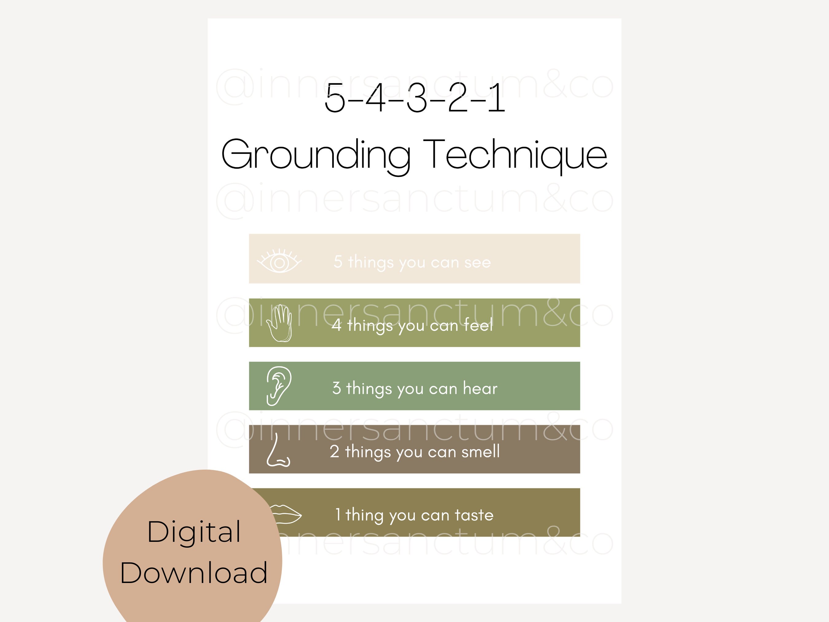 5-4-3-2-1 Grounding Technique Social Worker, Therapy Office Decor, Self ...