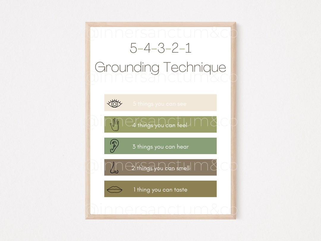 5-4-3-2-1 Grounding Technique Social Worker, Therapy Office Decor, Self ...