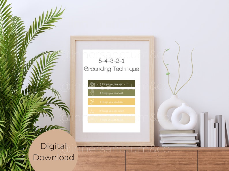 5-4-3-2-1 Grounding Technique Social Worker, Therapy Office Decor, Self ...