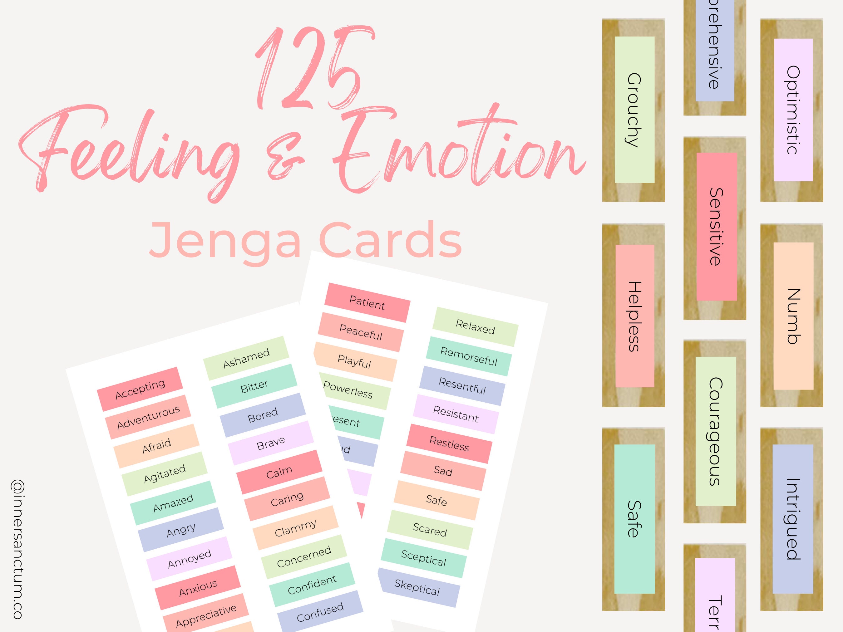 125 Jenga Feeling & Emotions Cards Social Psychology,table Talk Family ...