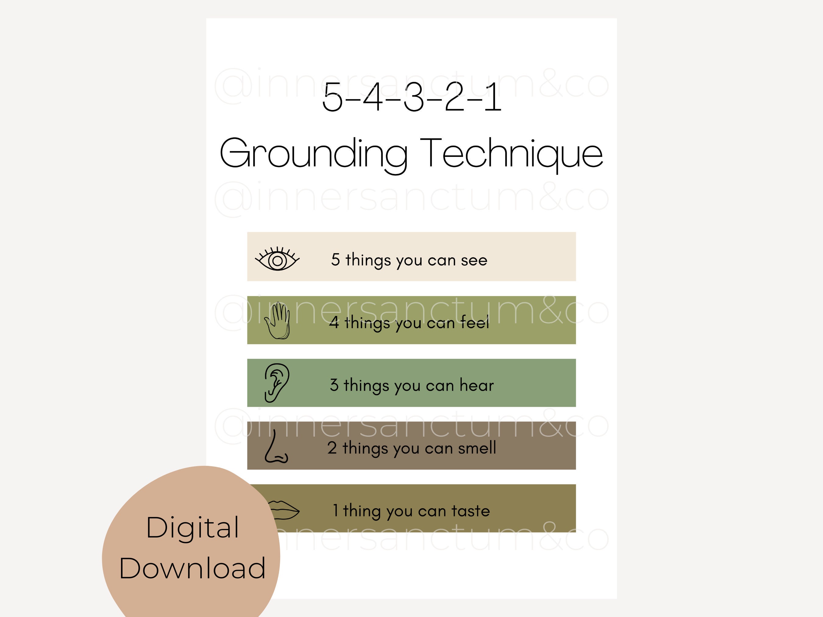 5-4-3-2-1 Grounding Technique Social Worker, Therapy Office Decor, Self ...