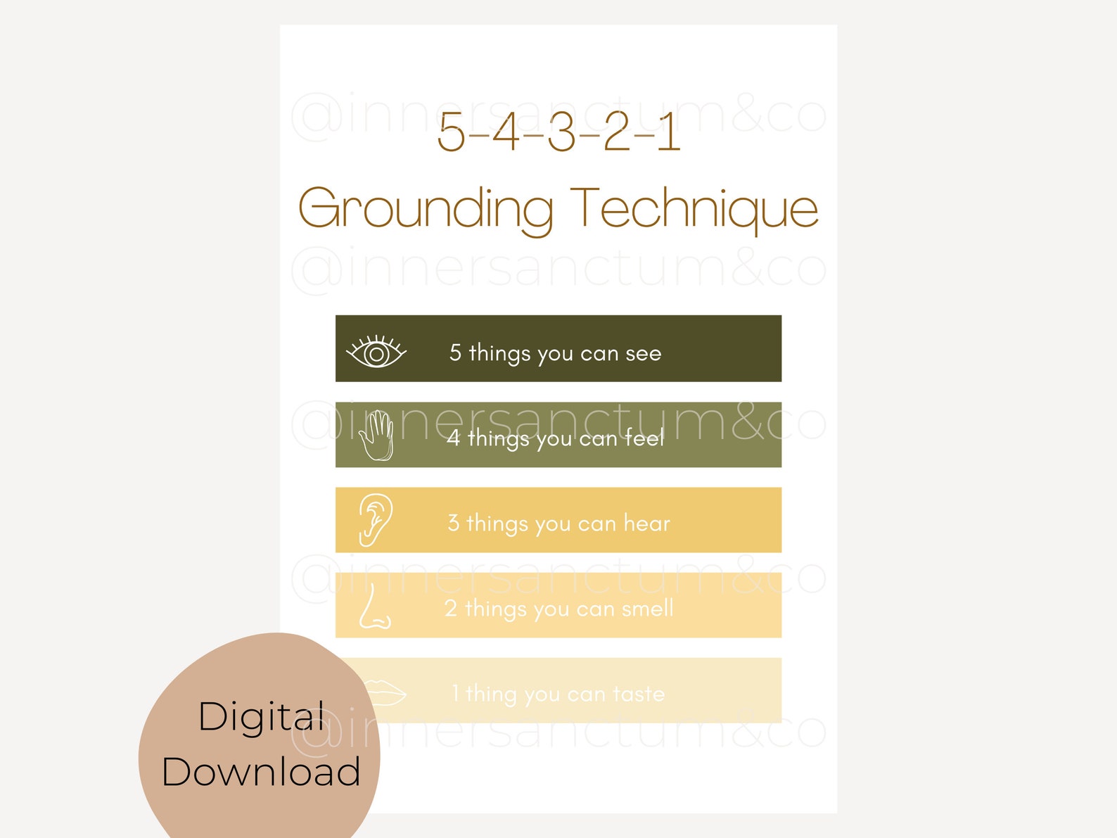 5-4-3-2-1 Grounding Technique Social Worker, Therapy Office Decor, Self ...