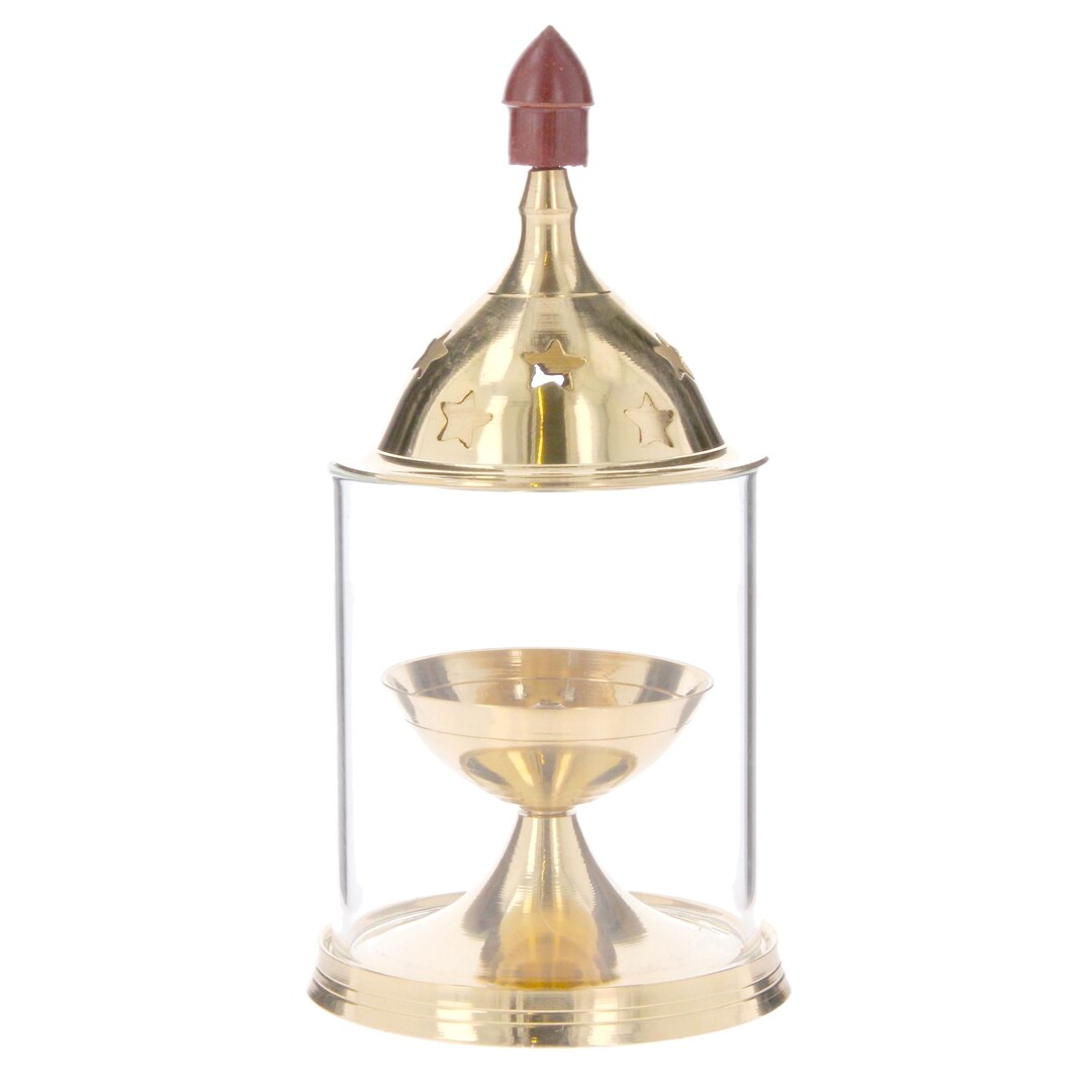 Brass Diya Akhand Jyot Deepak Diva Oil Lamp With Glass Shade Cover ...