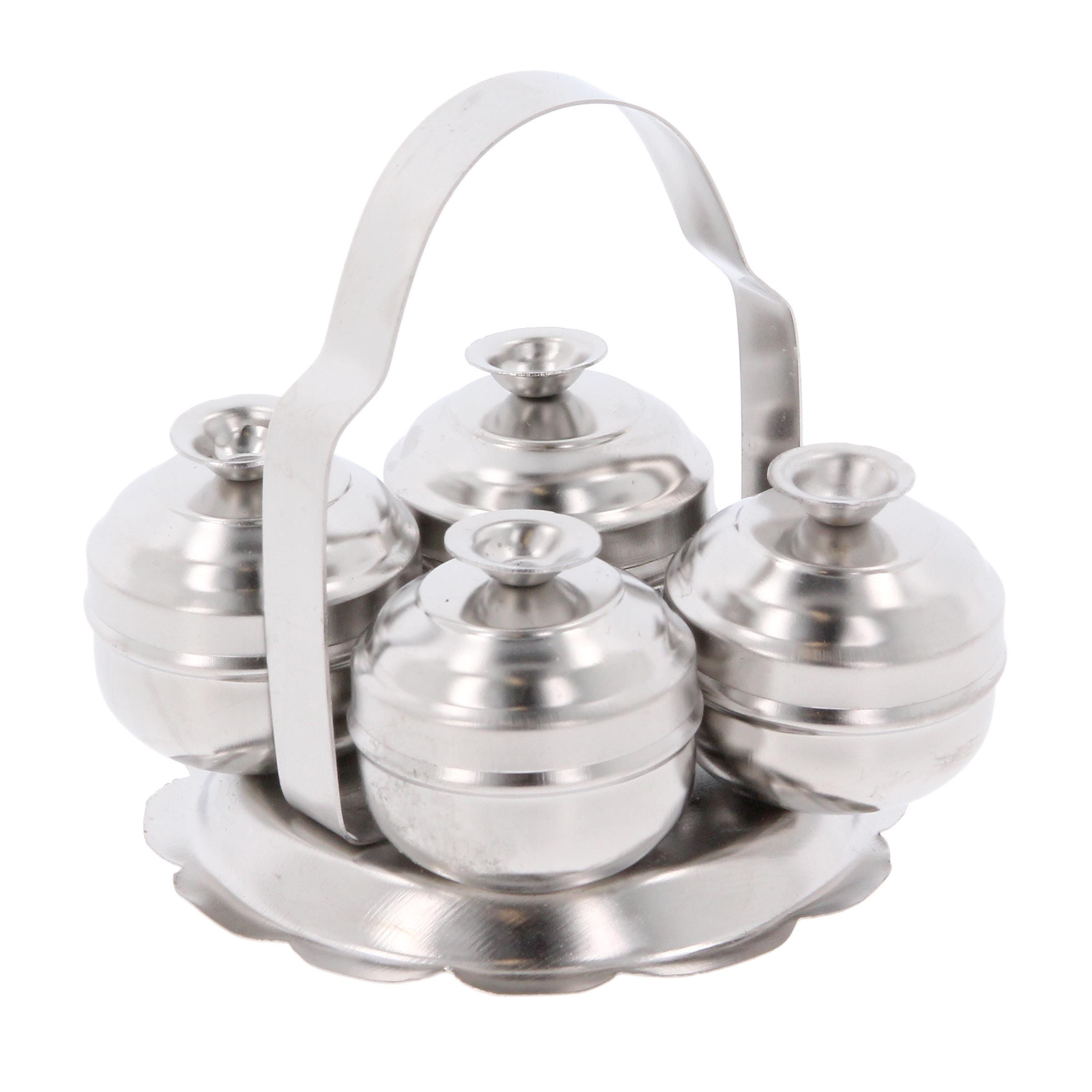 Kumkum Pot Karanda Rice Chawal Haldi Chaumukh Container Dibbi Tray ...