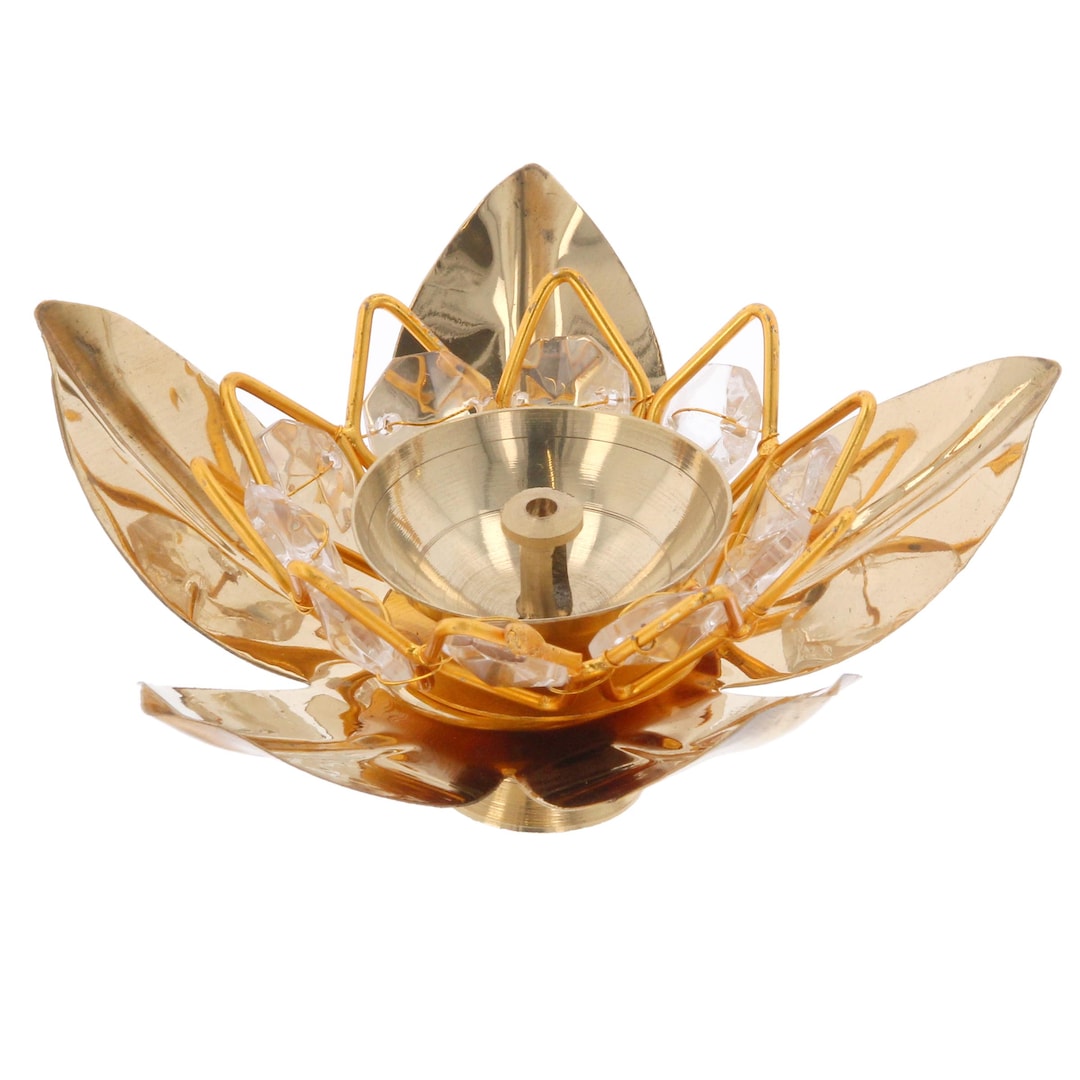 Crystal Lotus Brass Diya Deepak Oil Lamp Pendi Bowl Akhand Jyoti Diva Kamal Indian Diwali ...
