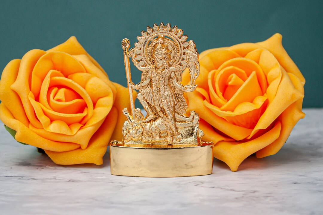 Kali Maa Statue Murti Car Golden Metal Small Standing on Shiva Idol ...