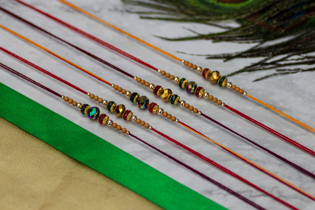 6 Metallic Rakhi Raksha Bandhan Beaded Rakhri Rakhi Rakhadi Thread for ...