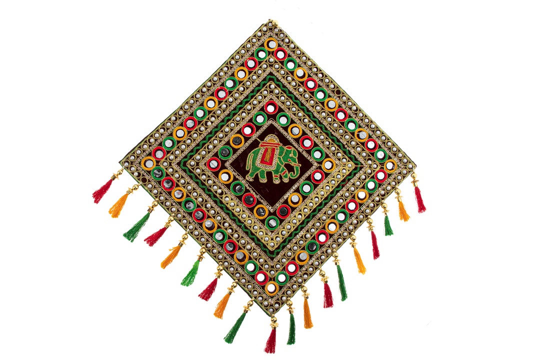 Elephant Wall Hanging Art Indian Gemstones Mirrored Handmade ...