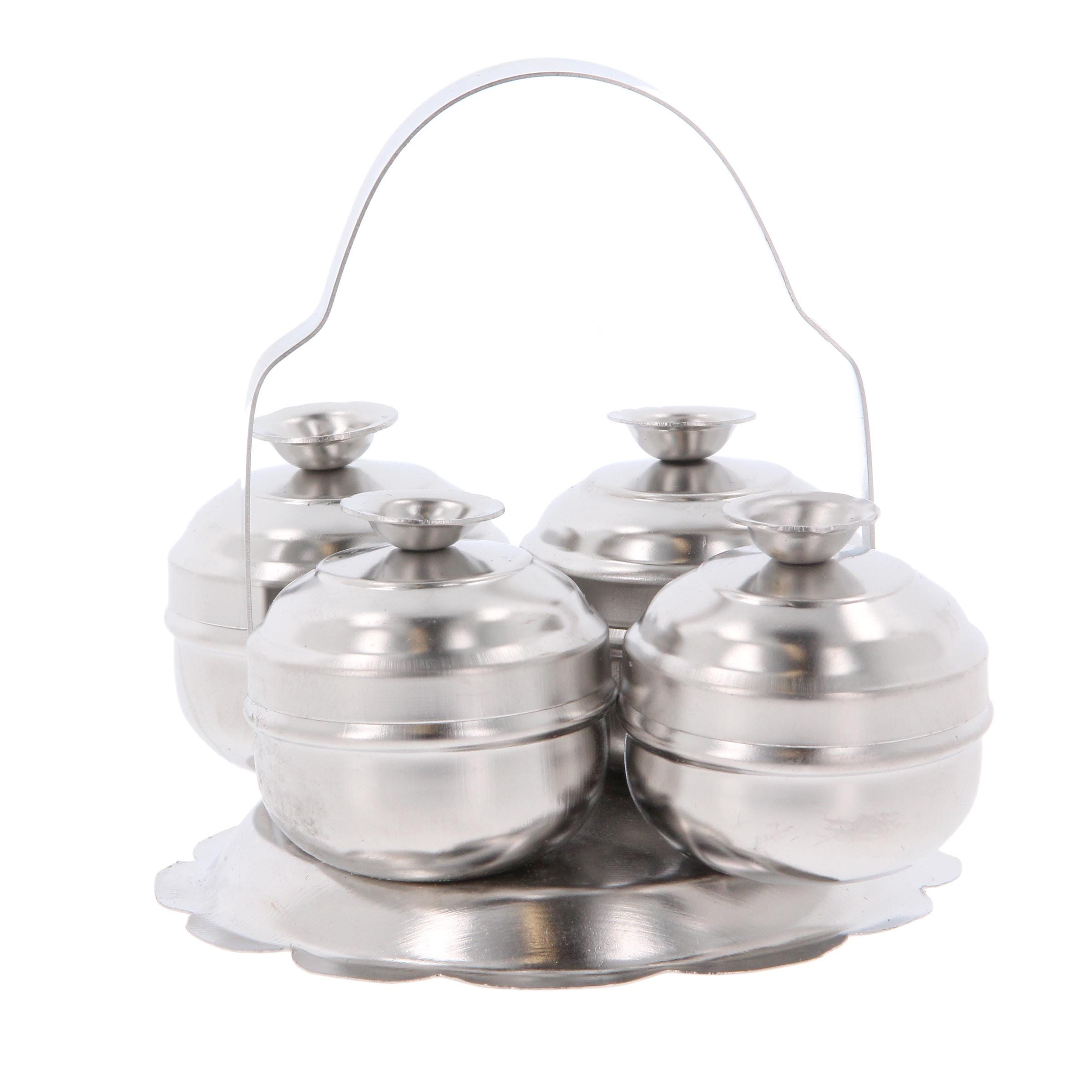 Kumkum Pot Karanda Rice Chawal Haldi Chaumukh Container Dibbi Tray ...