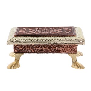 Oxidized Copper Bajoth Leg Patli Handmade Decorative Pooja Stool Wooden ...