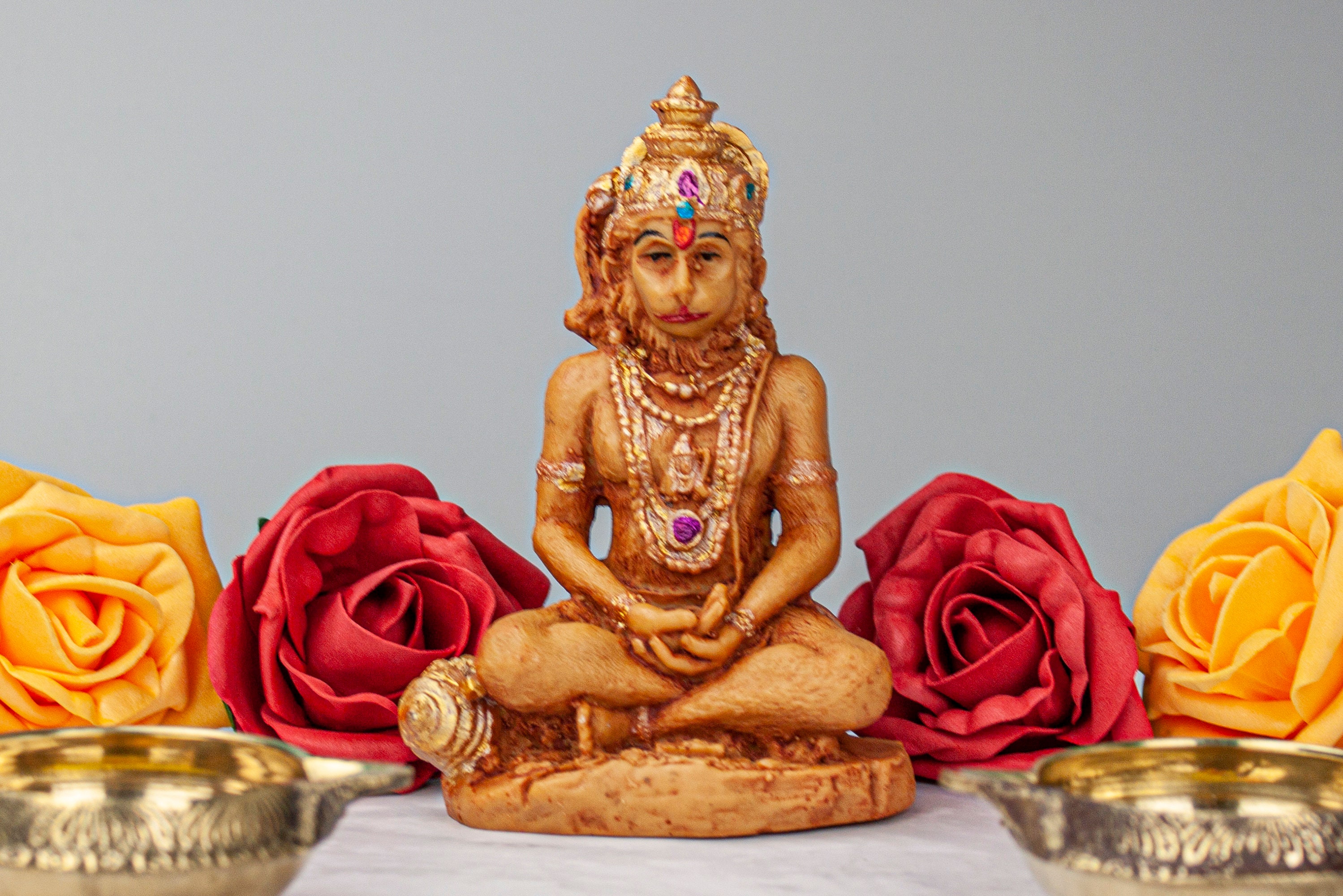 Hanuman Sitting Statue Murti Bajrangbali Monkey God Idol Handmade Resin ...