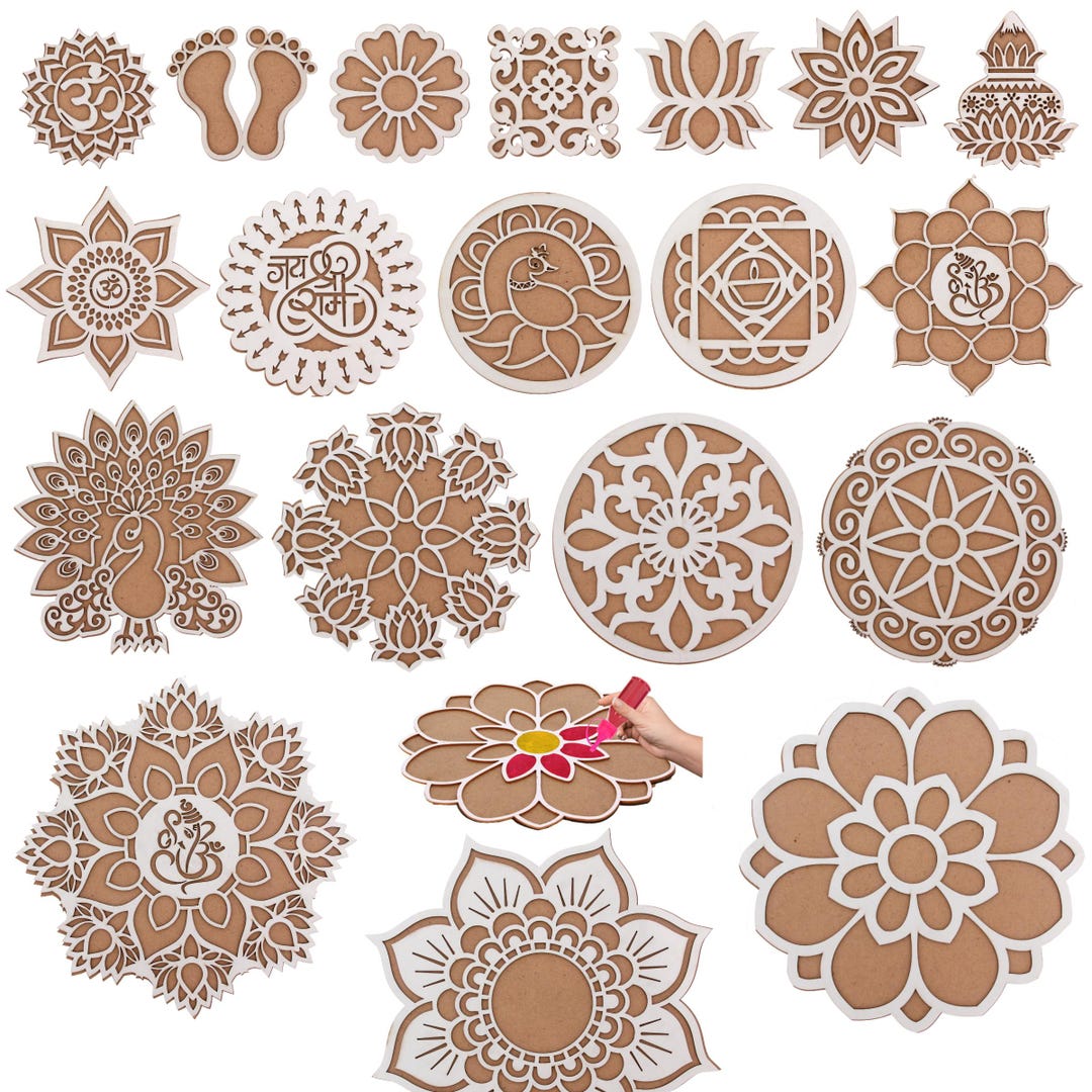 Rangoli Stencils Reusable Wooden MDF Diwali Rangoli Stencil Template ...