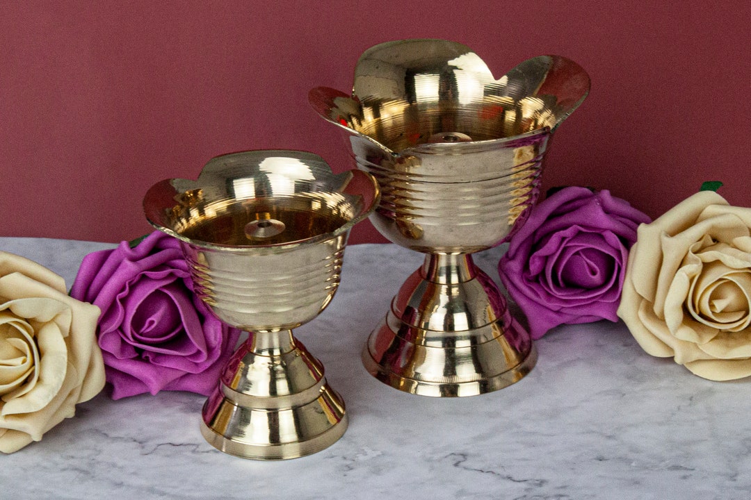 Rose Brass Diya Deepak Oil Mandir Lamp Holder Aarti Religious ...