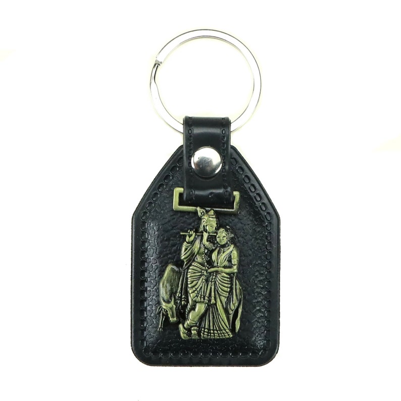 Hanuman Radha Krishna Shiva Durga Maa Keyring Hindu Black Leather Metal ...