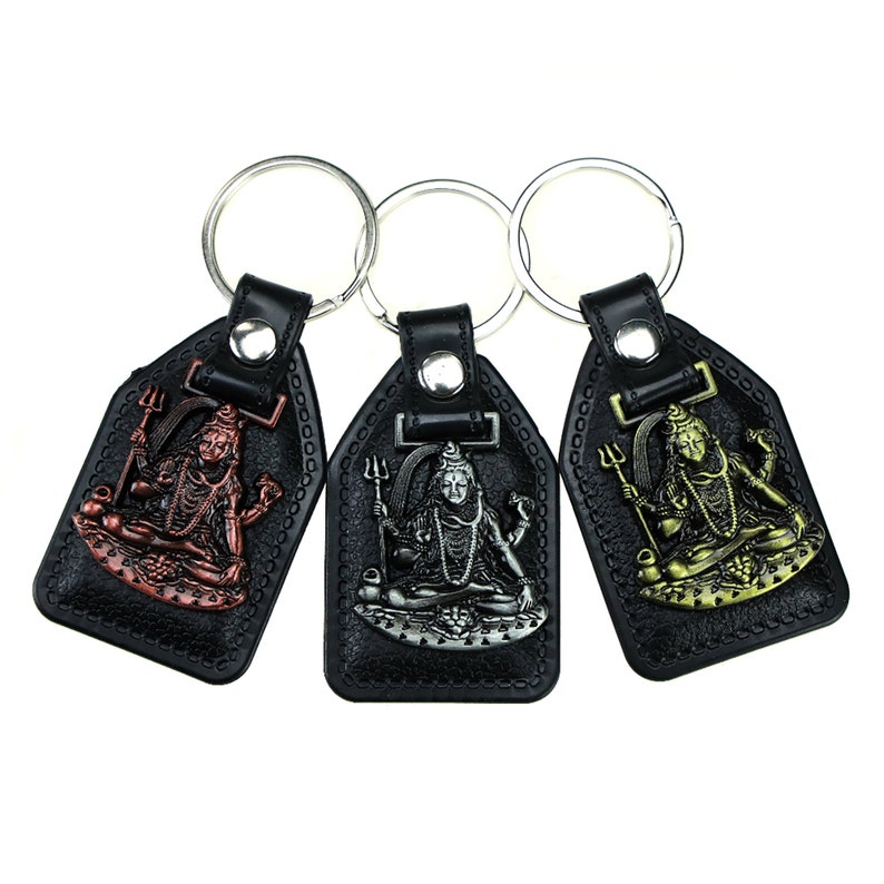 Hanuman Radha Krishna Shiva Durga Maa Keyring Hindu Black Leather Metal ...