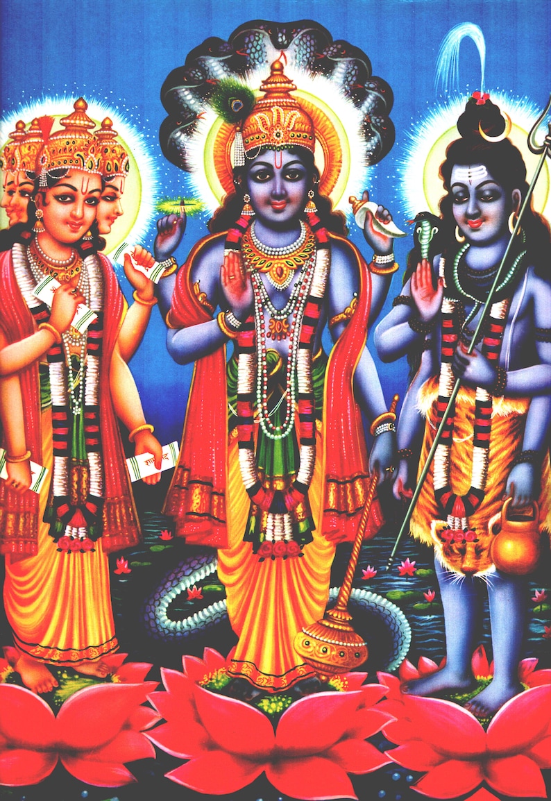 Brahma Vishnu Mahesh Poster Print Vintage Hindu God Trimurti - Etsy