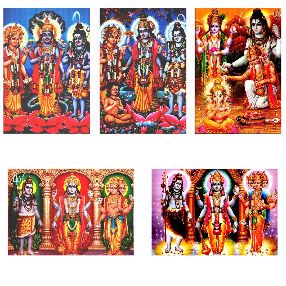 Brahma Vishnu Mahesh Poster Print Vintage Hindu God Trimurti Picture ...