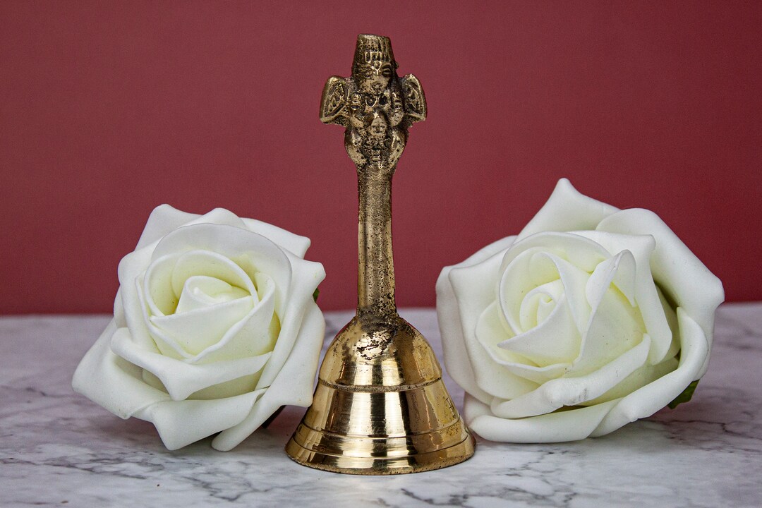 Garuda Puja Ghanti Golden Brass Metal Hindu Hand Held Bird Pooja Bell ...