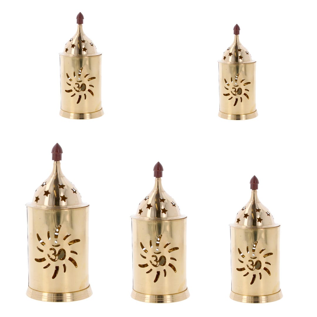 Brass Diya Akhand Jyot Deepak Oil Lamp Om Aum Jali Cover Shade Lantern ...