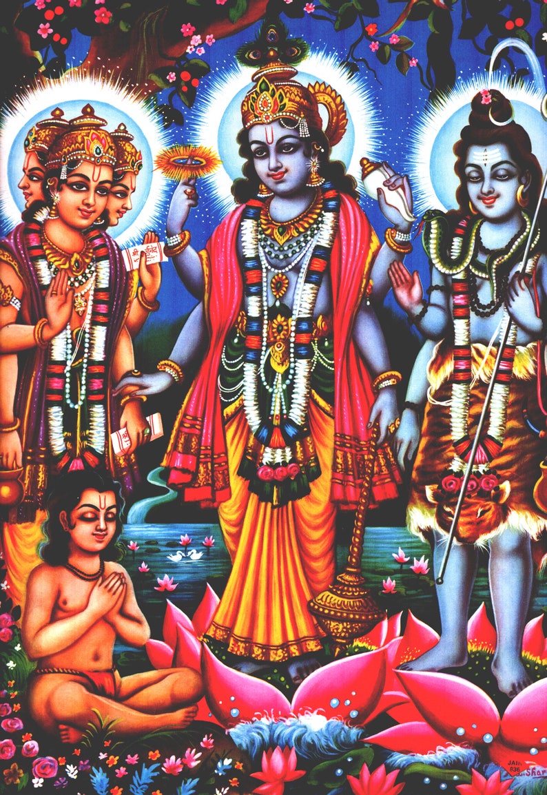 Brahma Vishnu Mahesh Poster Print Vintage Hindu God Trimurti Picture ...