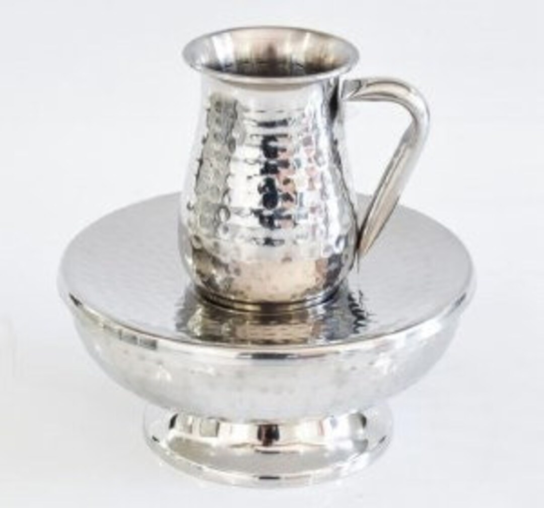 Netilat Yadayim Wash Cup and Matching Bowl, Mayim Achronim, Stainless ...