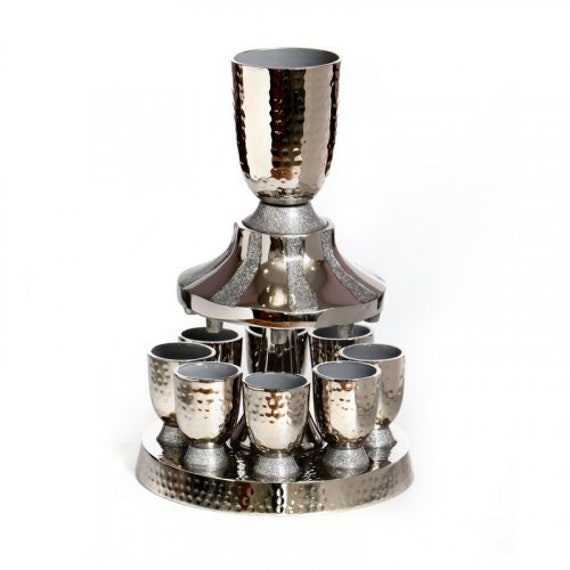 Shabbat Wine Fountain Kiddush & 8 Cups Goblets With Tray | Etsy