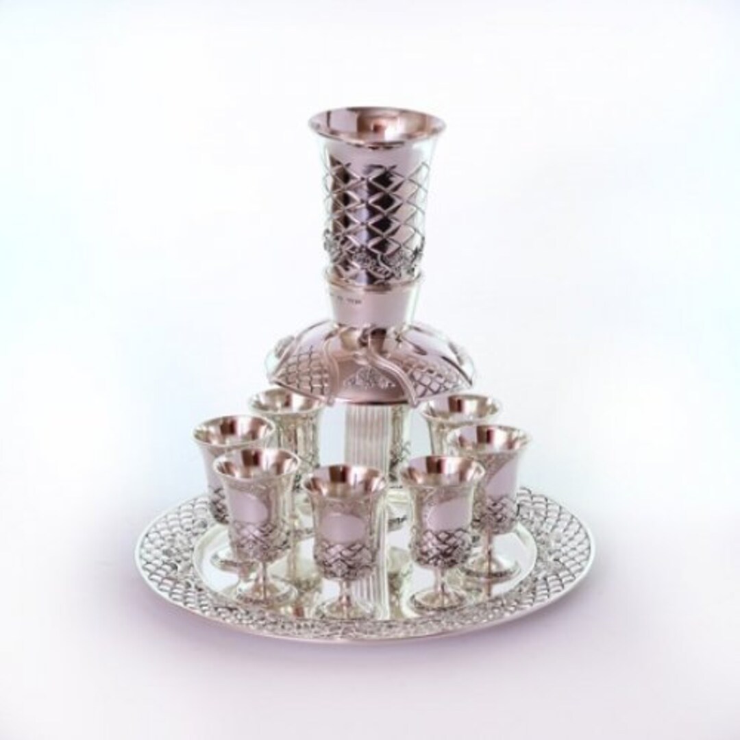 Shabbat Wine Fountain Kiddush & 8 Cups Goblets With Tray, Shabbat ...