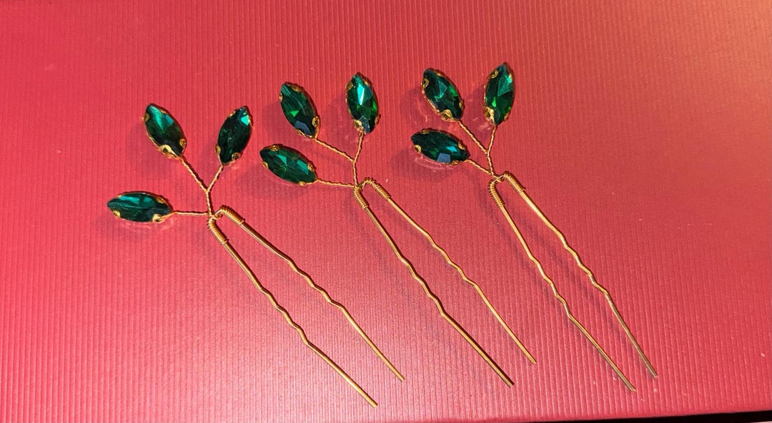 Emerald Hair Pins - Etsy