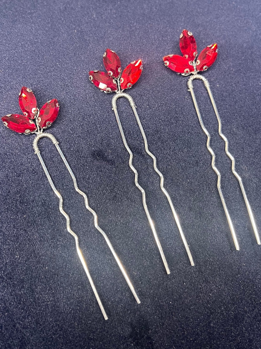 Red & Silver Hair Pins - Etsy