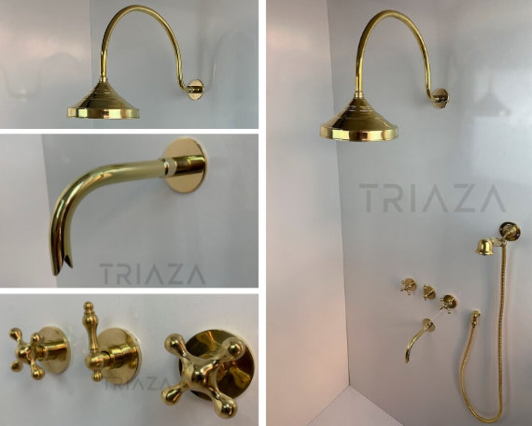Unlacquered Solid Brass Shower , Shower , Shower System 3 Outlets ...