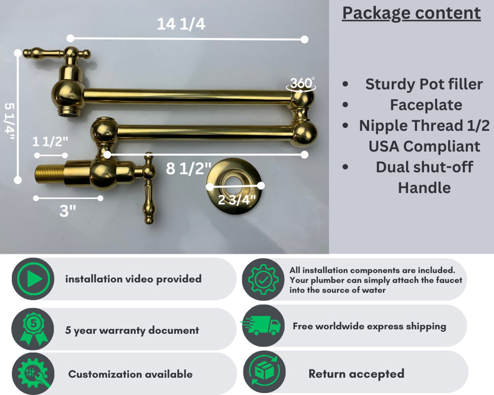 Unlacquered Brass Pot Filler, Brass Kitchen Faucet, Kitchen Pot Filler ...