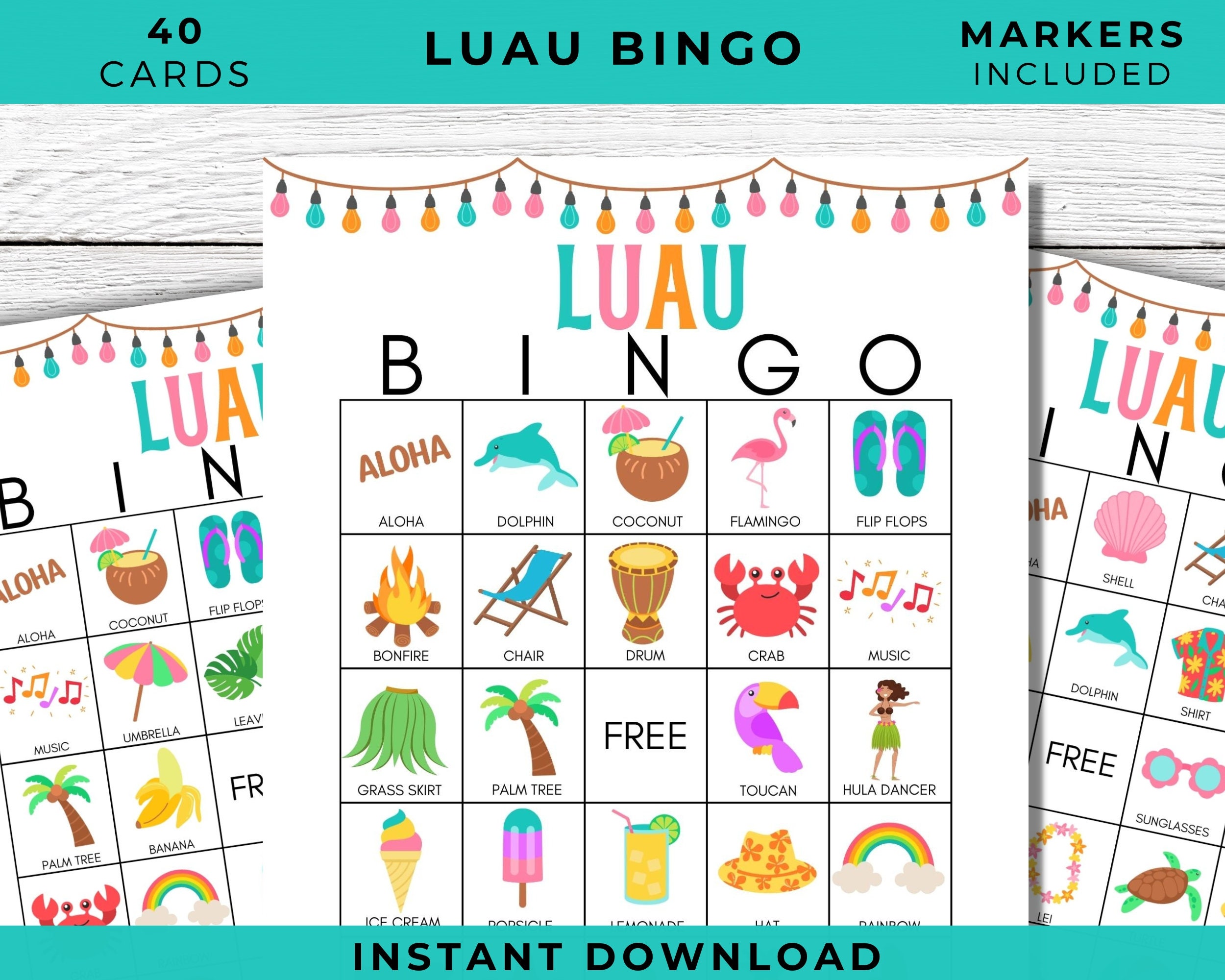 Luau Bingo Printable, 40 Cards School Classroom Activity, Tropical ...