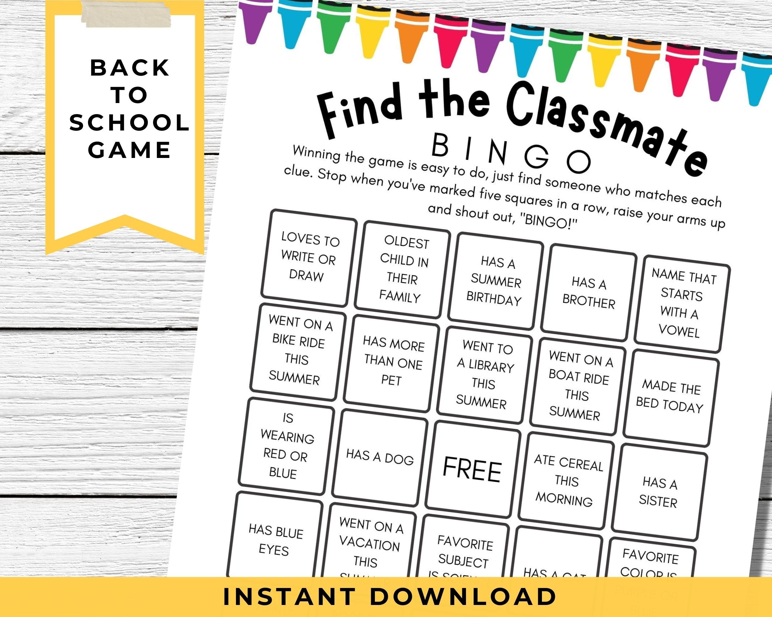 Find the Classmate Bingo Printable Back to School Classroom - Etsy
