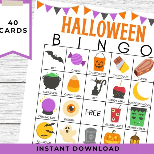 Printable Halloween Bingo Game Activity With 50 Unique Cards - Etsy