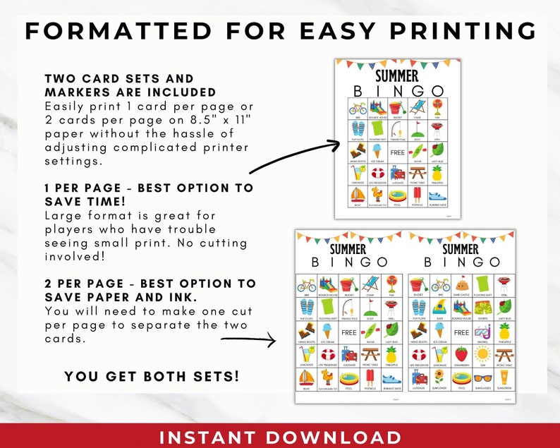 Printable Summer Bingo Kit for Kids and Adults 40 Bingo Cards, 3 ...