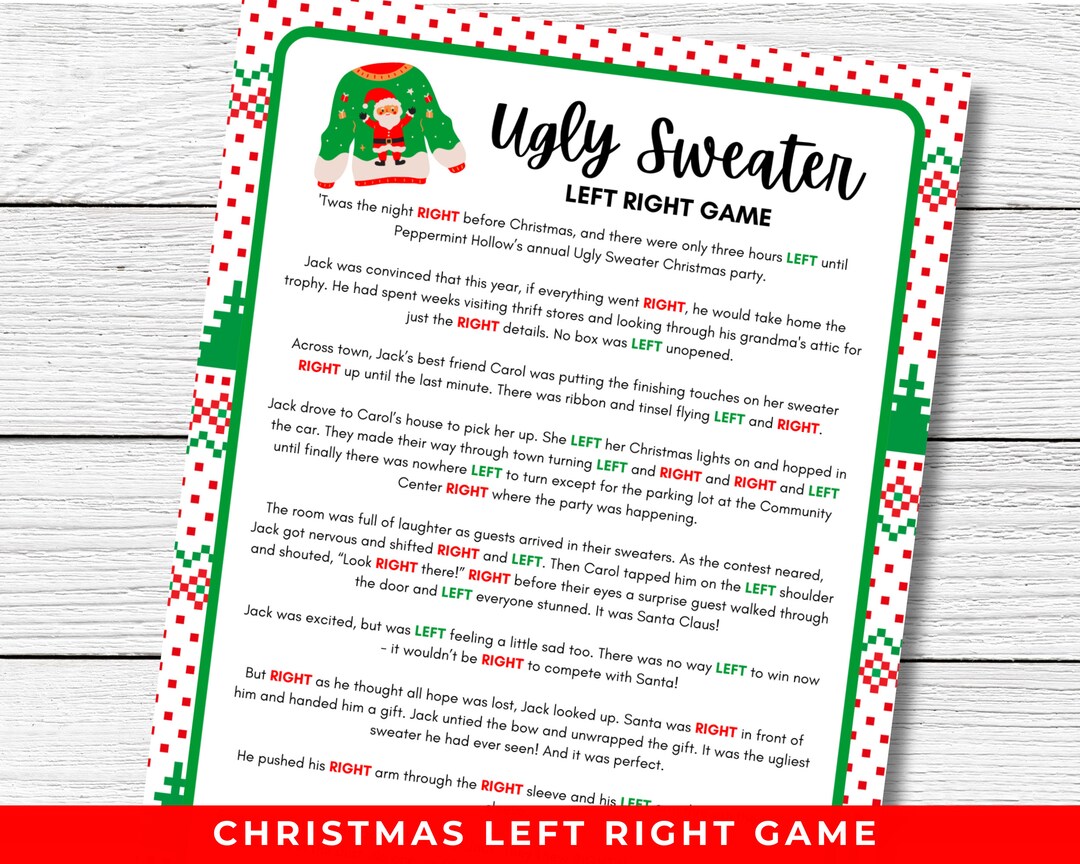 Left Right Christmas Game Story With Ugly Christmas Sweater Theme; Pass ...