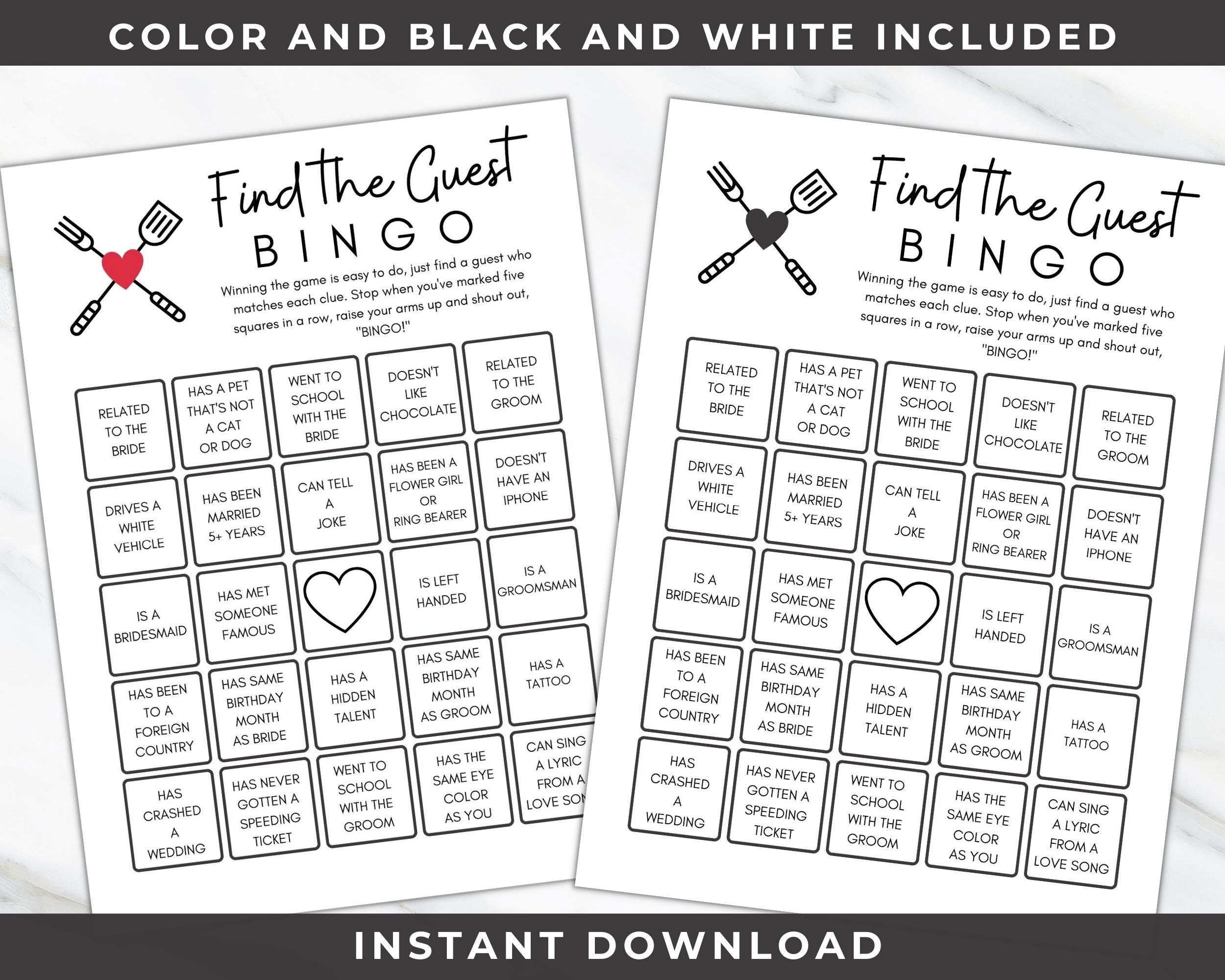 Find the Guest Bingo Game Printable for I Do BBQ Find Someone Who ...