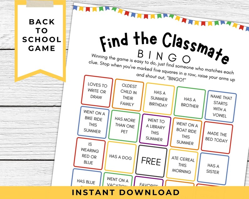 Find the Classmate Bingo Printable Back to School Classroom - Etsy